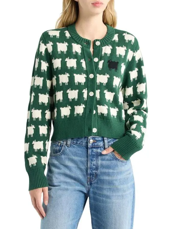 ROWING BLAZERS Cropped Sheep Cotton Cardigan - Green