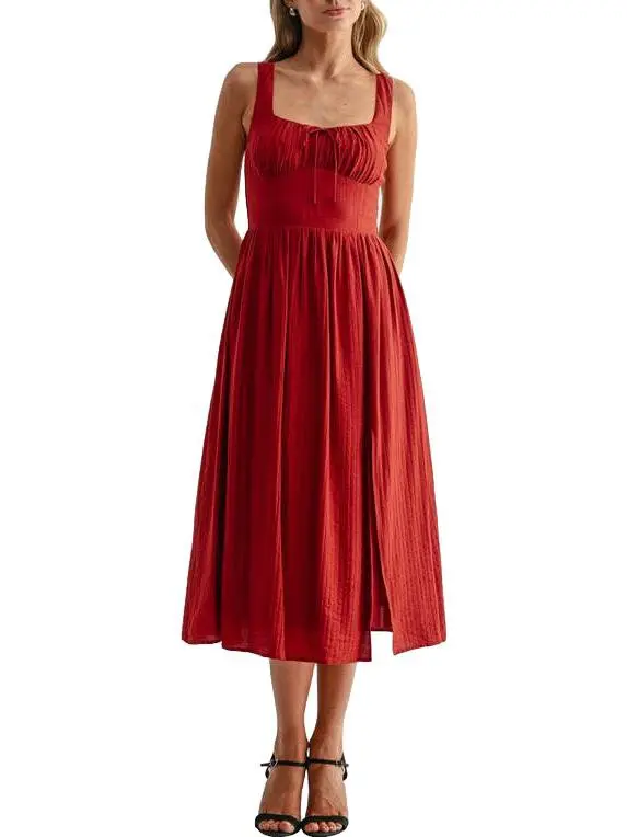 ALL IN FAVOR Textured Midi Dress - Deep Red