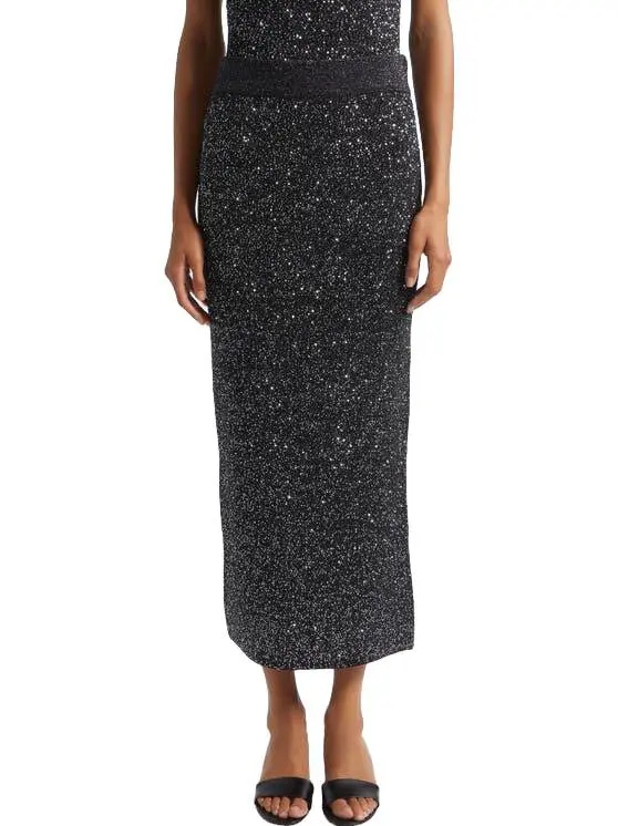 TOCCIN Alisha Sequin Knit Midi Skirt - Onyx