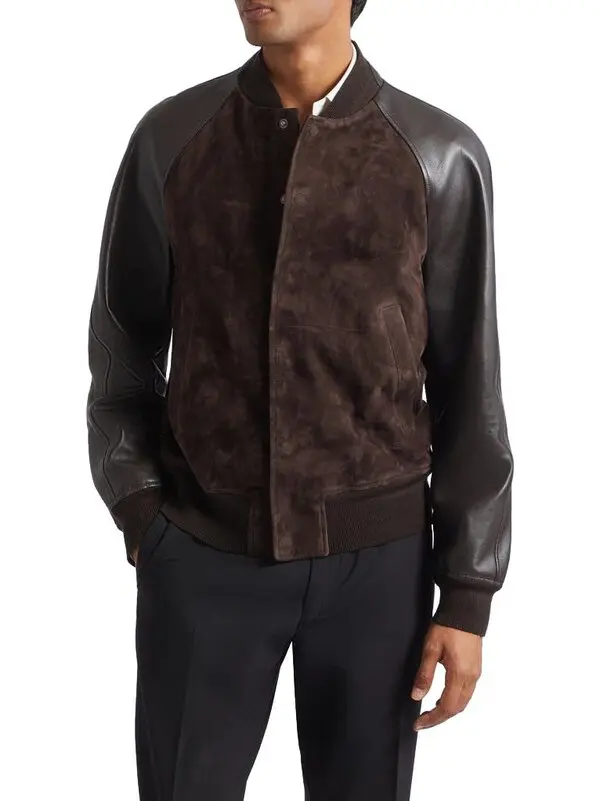 TOM FORD Suede And Leather Bomber Jacket - Dark Brown