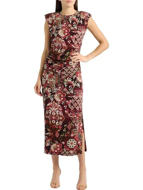 Vince Camuto Printed Ruched Maxi Dress - Pmu