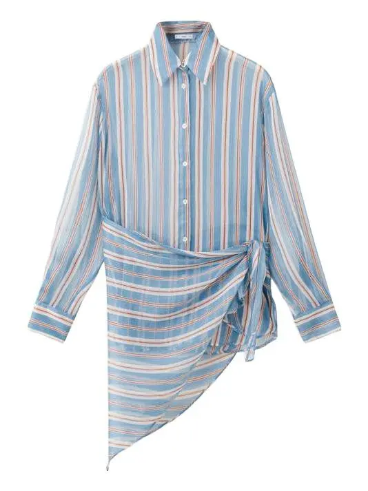 Mango Striped Draped Panel Button-up Shirt - Blue