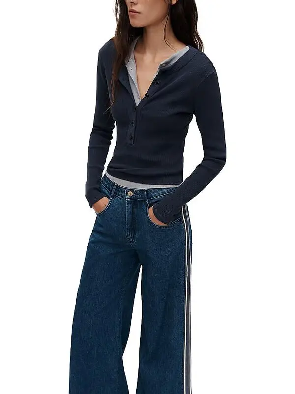 PILCRO Azura High-rise Wide-leg Track Stripe Jeans - Medium Denim