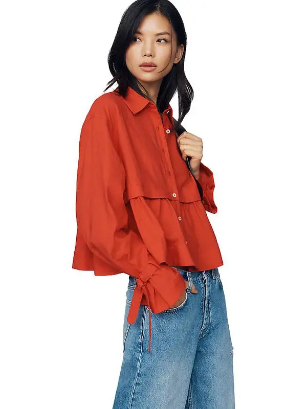 Maeve Long Sleeve Poet Cuff Shirt - Red