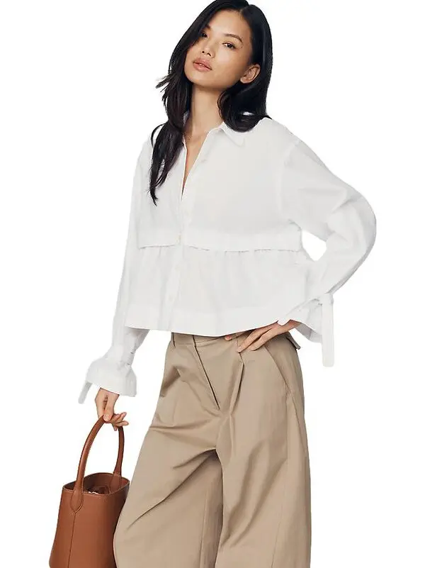 Maeve Long Sleeve Poet Cuff Shirt - White