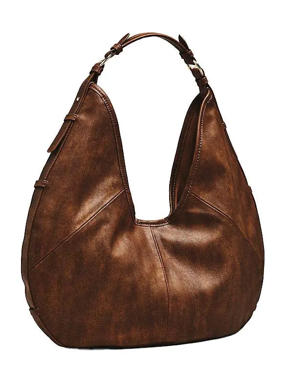Anthropologie Burnished Faux Leather Hobo Bag - Brown