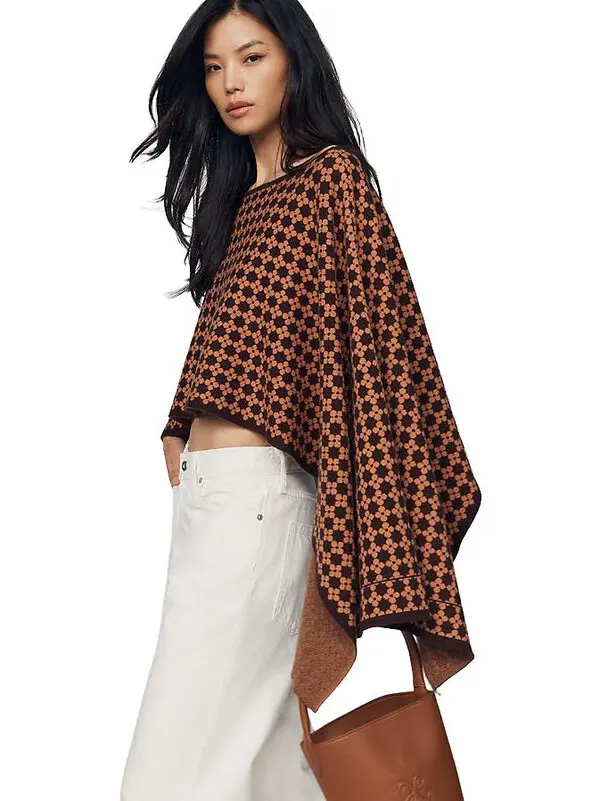 MARE MARE Printed Boatneck Poncho Top - Chocolate