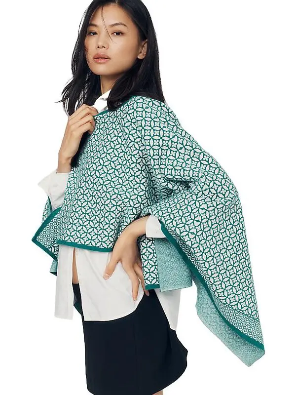 MARE MARE Printed Boatneck Poncho Top - Green Pattern