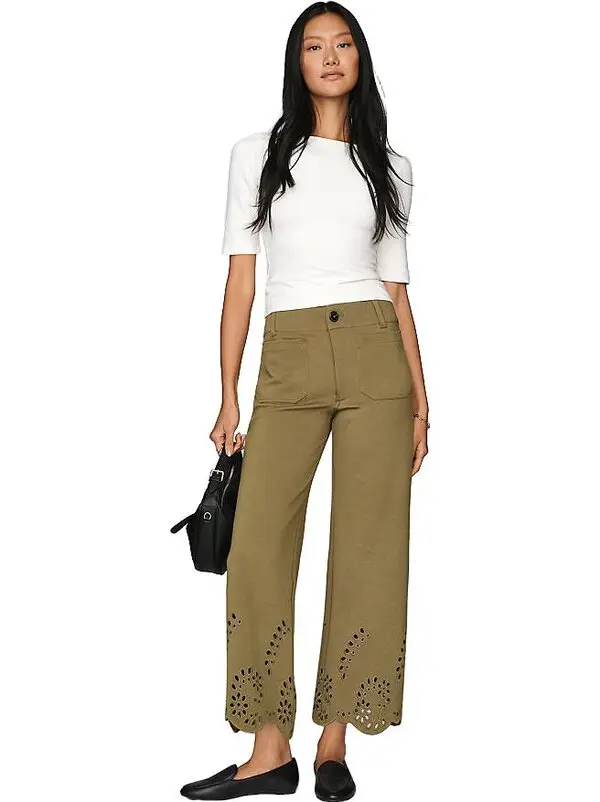 Maeve Colette Knit Cutwork High-rise Wide-leg Cropped Pants - Lizard