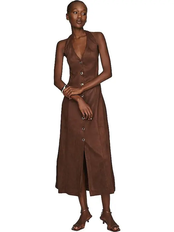 Endless Rose Faux-suede Buttondown Dress - Chocolate