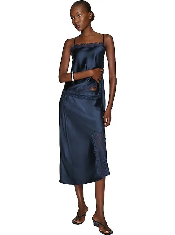 DAMSON MADDER Elea Satin And Lace Midi Skirt - Navy