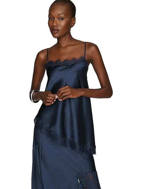 DAMSON MADDER Tansy Satin And Lace Cami - Navy