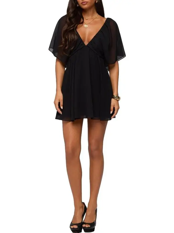 EDIKTED Rosalee Chiffon Babydoll Mini Dress - Black