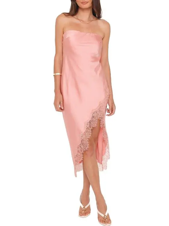 PETAL & PUP Marjorie Strapless Lace Hem Midi Dress - Apricot