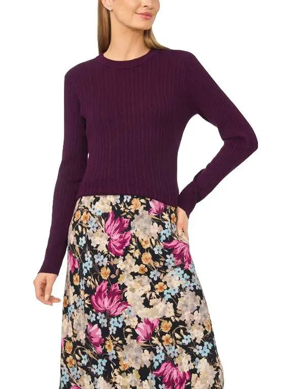 Halogen Pointelle Rib Crewneck Sweater - Winter Bloom