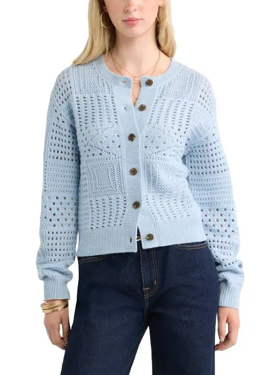 Treasure & Bond Patchwork Pointelle Cardigan - Blue Fog