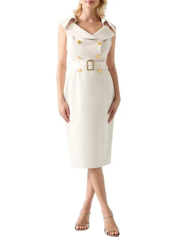 MARCIANO Jasmine Belted Sleeveless Blazer Dress - Ivory/rust