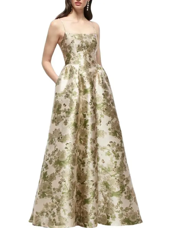 Dessy Collection Jilian Metallic Sleeveless Gown - Peridot Blush