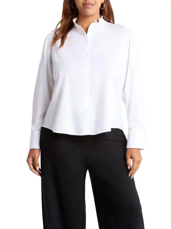 Caslon Ruffled Neck Puff Sleeve Shirt - White