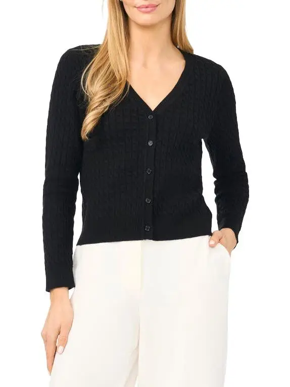 Halogen Cable Knit V-neck Cardigan - Rich Black