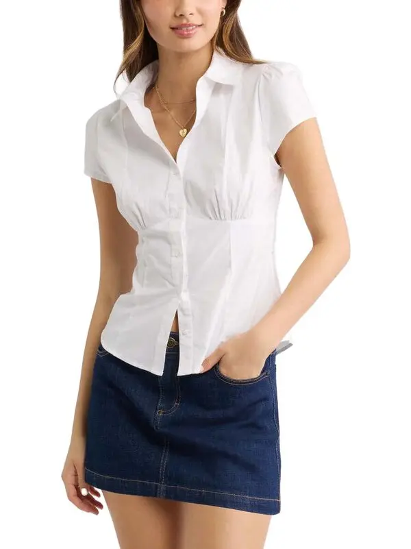 Bp. Ruched Empire Waist Button-up Shirt - White