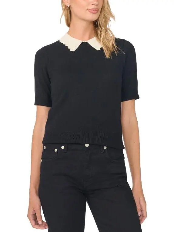 Halogen Scallop Trim Collar Sweater - Rich Black