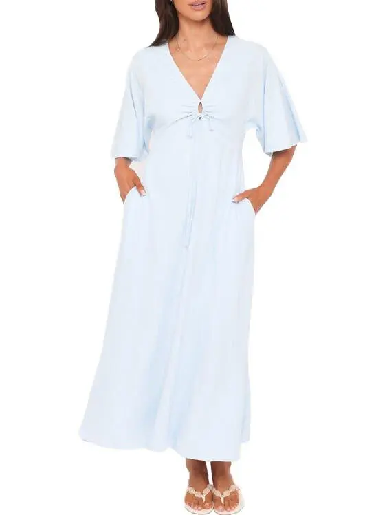 PETAL & PUP Liberty Flutter Sleeve Maxi Dress - Light Blue
