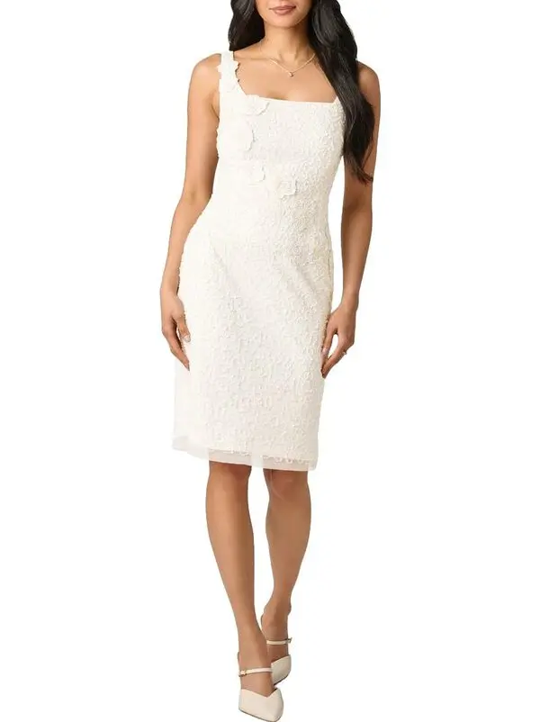 Adrianna Papell Beaded Mesh Sheath Cocktail Dress - Ivory