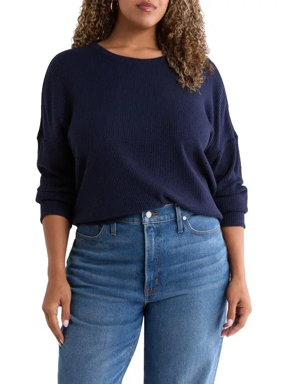 Caslon Drop Shoulder Waffle Tee - Navy Still
