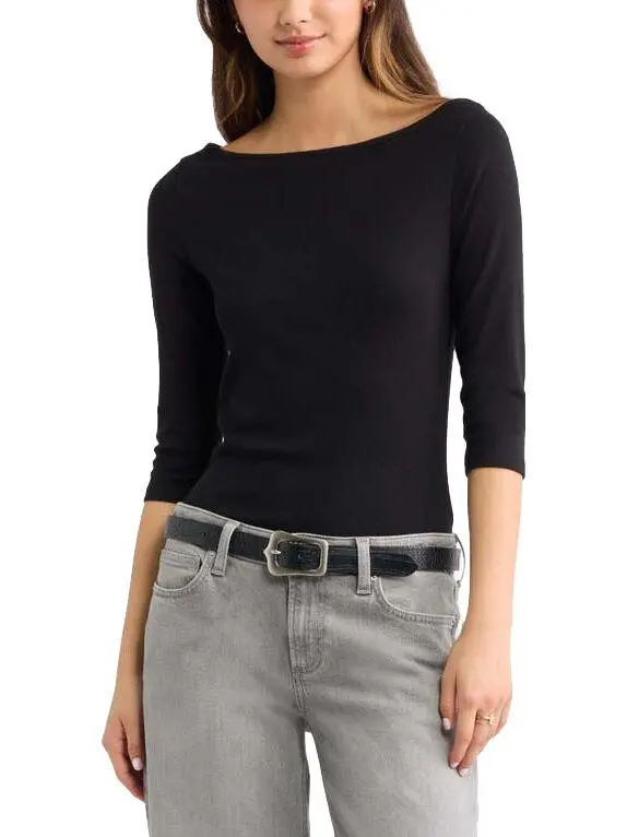 Bp. Boat Neck Three-quarter Sleeve Top - Black