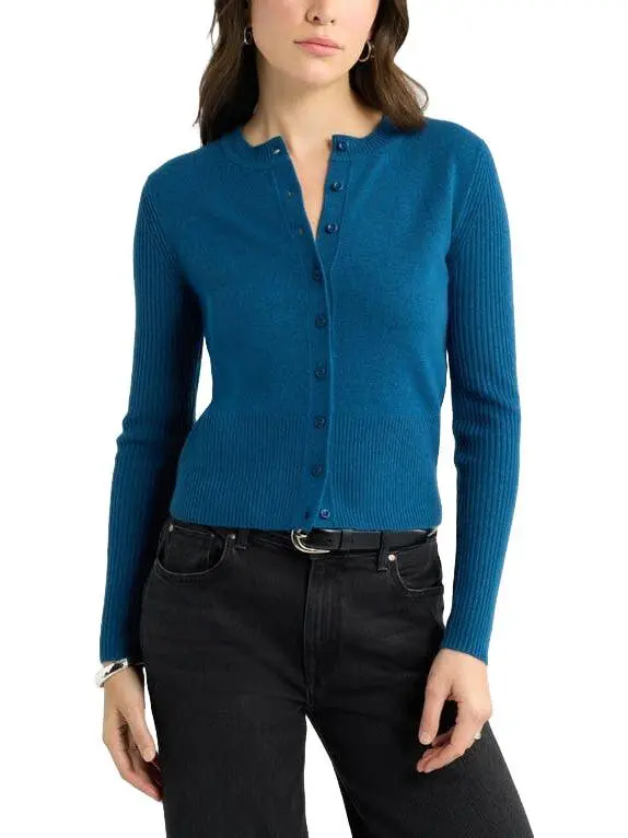 Caslon Wool & Cashmere Blend Argyle Cardigan - Blue Poseidon