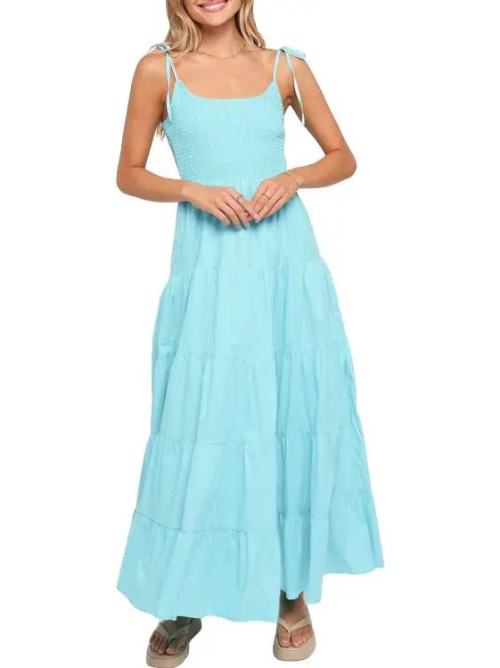 PETAL & PUP Delaware Smocked Tiered Maxi Dress - Blue