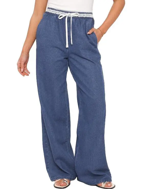 PETAL & PUP Siun Wide Leg Denim Joggers - Medium Wash