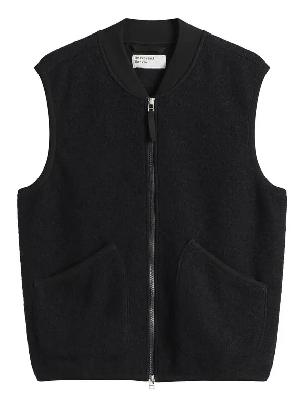 Universal Works Wool Fleece Zip Waistcoat - Black