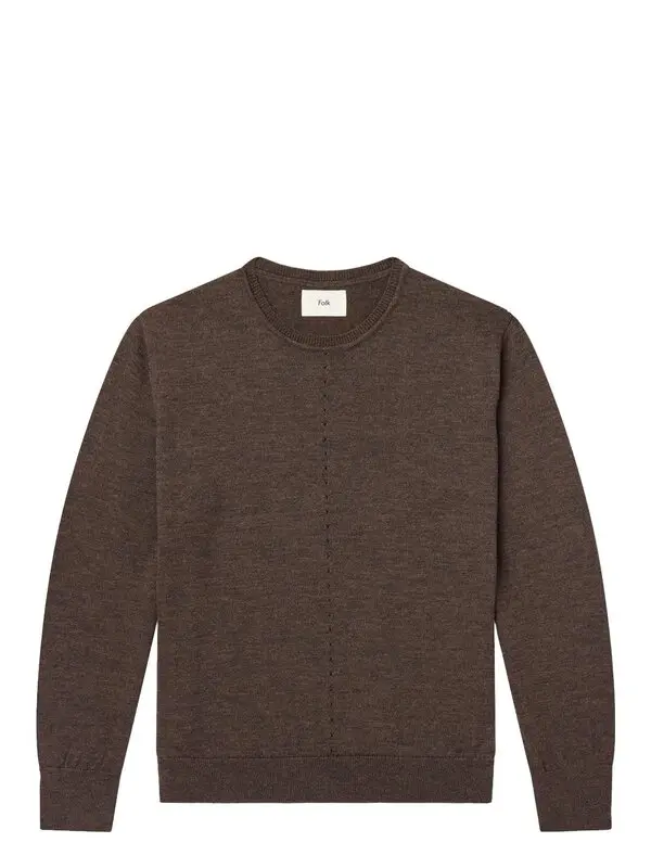 Folk Perforated Merino Wool Sweater - Brown