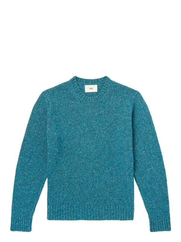 Folk Chain Mélange Wool-blend Crew Neck Sweater - Blue