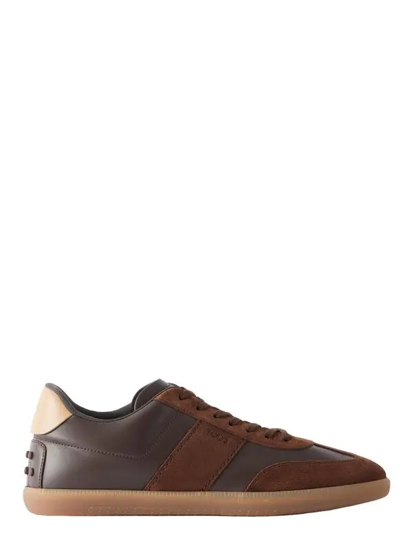 TOD'S Suede-trimmed Leather Sneakers - Brown