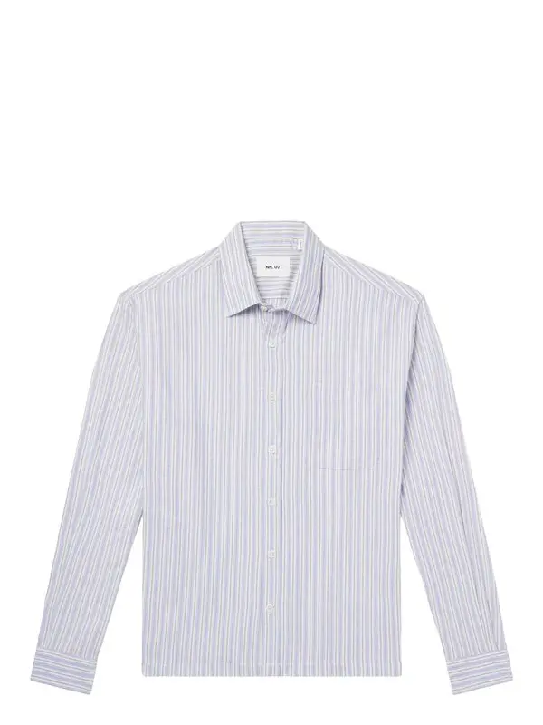 Nn07 Deon Herringbone Organic Cotton Shirt - Blue