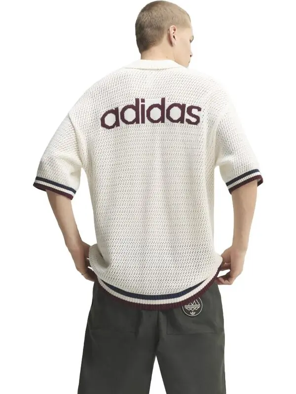 Adidas Crochet Jersey With Collar And Button Detail - Cloud White