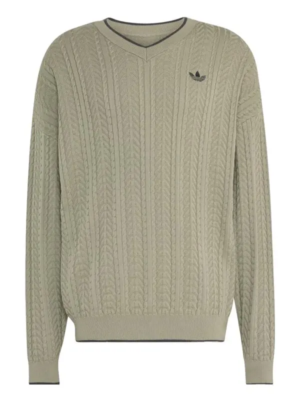 Adidas Cable Knit V-neck Sweater - Silver Pebble