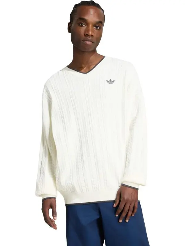 Adidas Cable Knit V-neck Sweater - Cloud White