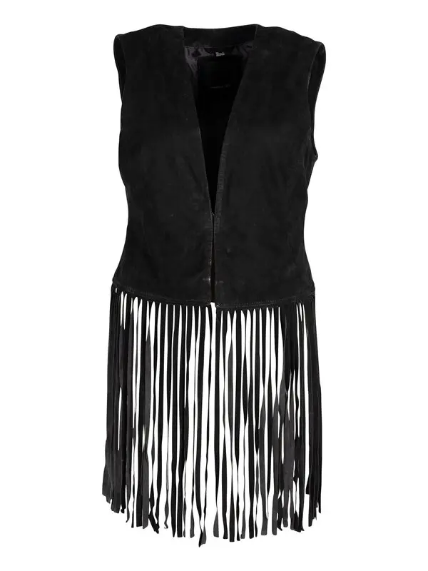 Mauritius Fringed Nubuck Leather Vest - Black