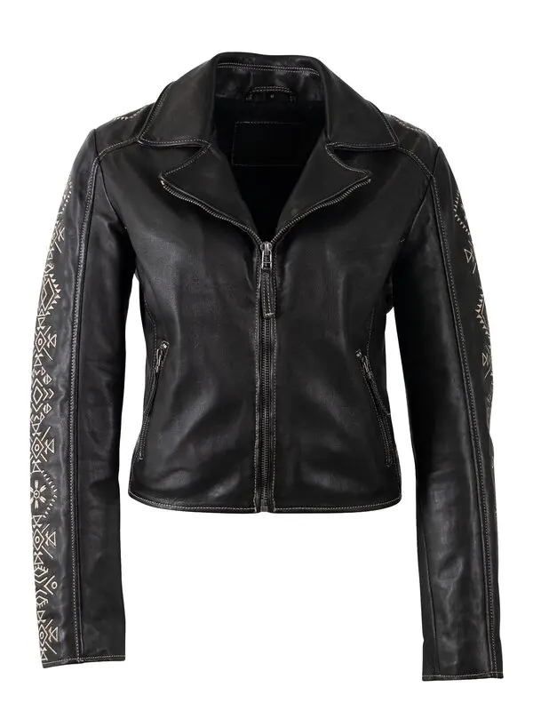 Mauritius Embroidered Leather Jacket - Black