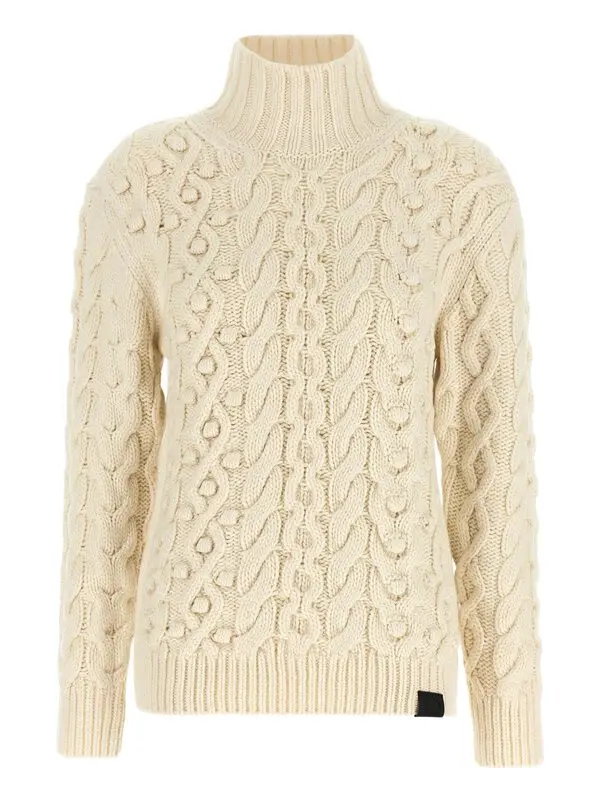 Stella McCartney Bobble Cable Knit High Neck Sweater - White