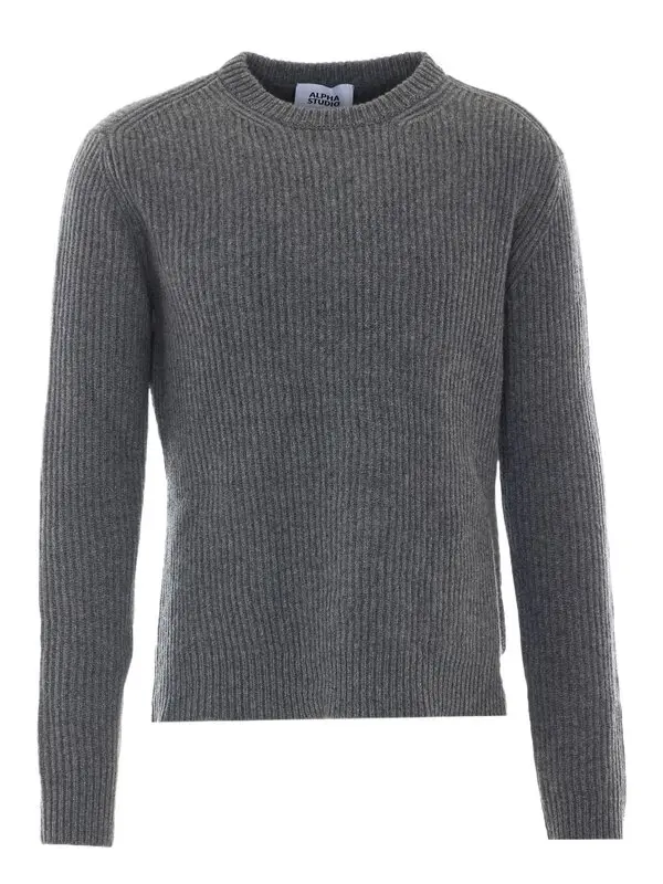 Alpha Studio Ribbed Crewneck Sweater - Grey