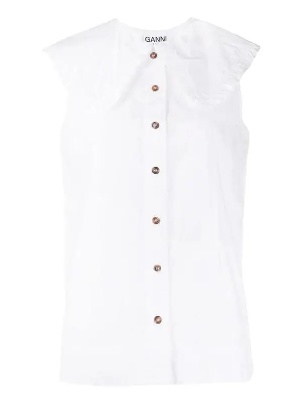 GANNI Sleeveless Blouse With Ruffled Collar - White