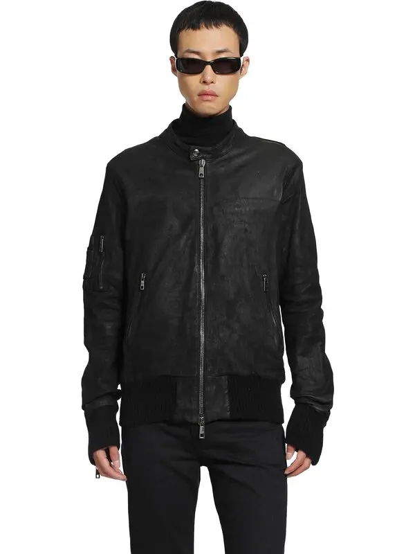 GIORGIO BRATO Nubuck Lambskin Bomber Jacket - Black