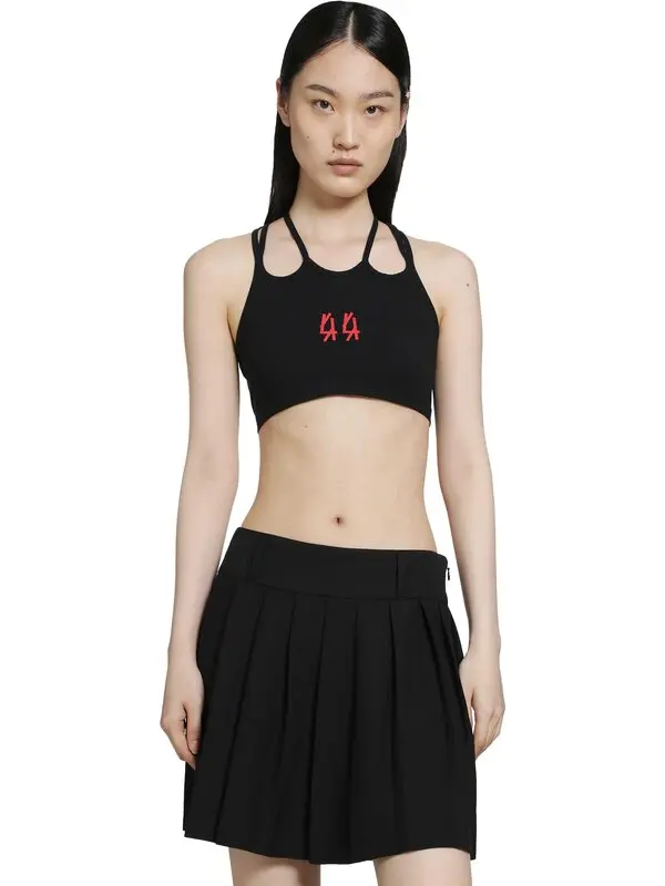 44 LABEL GROUP Cotton Cropped Top With Red Logo Print - Black
