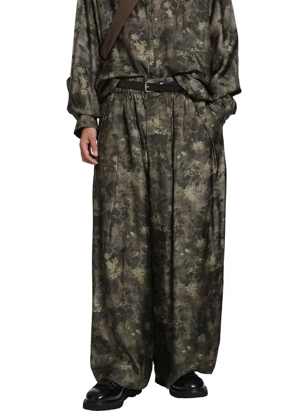 UMA WANG Floral Satin Print Trousers - Green