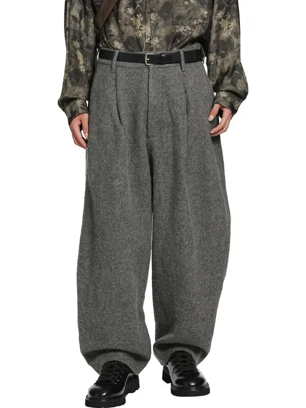 UMA WANG Felted Wool Wide Leg Trousers - Grey